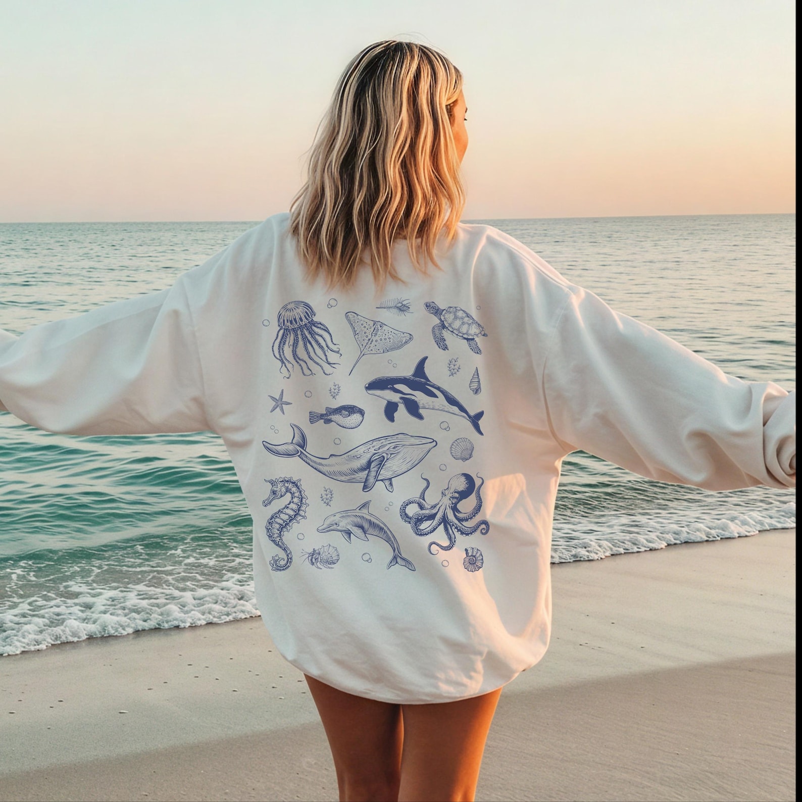 Sea Animals Sweatshirt, Ocean Life Sweatshirt, Beach Hoodie, Ocean ...
