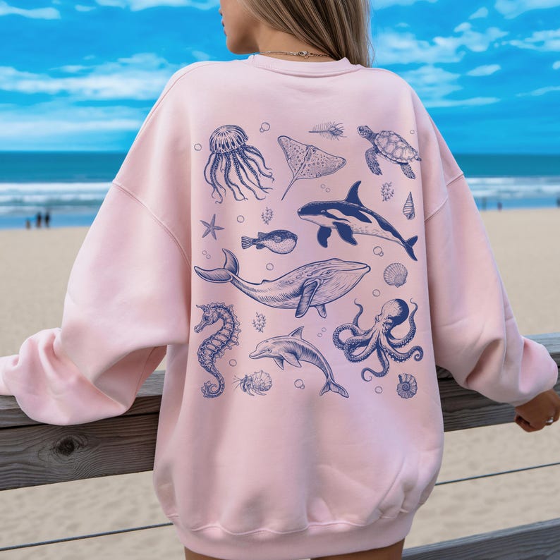 Sea Animals Sweatshirt, Ocean Life Sweatshirt, Beach Hoodie, Ocean ...