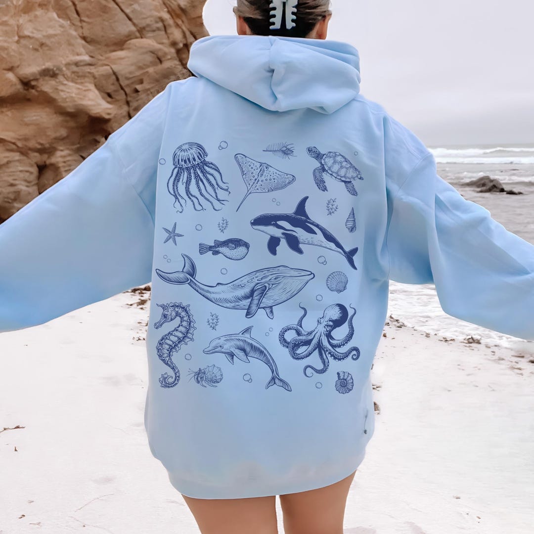 Sea Animals Sweatshirt, Ocean Life Sweatshirt, Beach Hoodie, Ocean ...