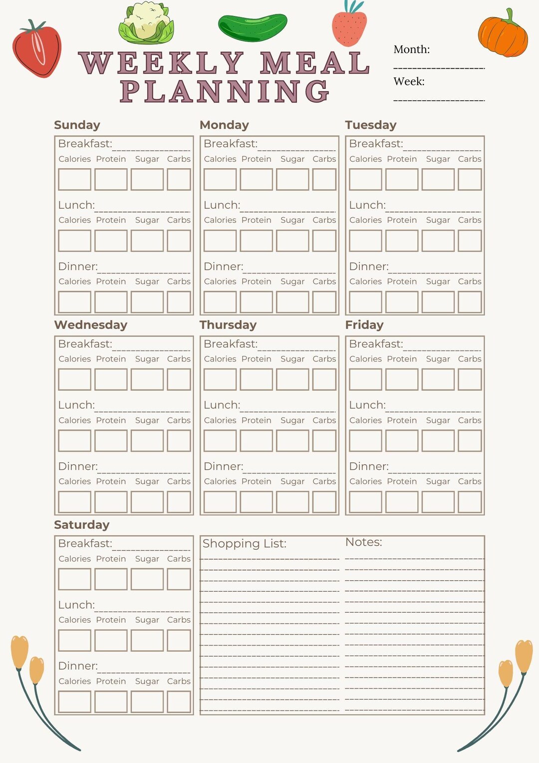 Printable Weekly Meal Planner - Breakfast, Lunch & Dinner Tracker - Etsy