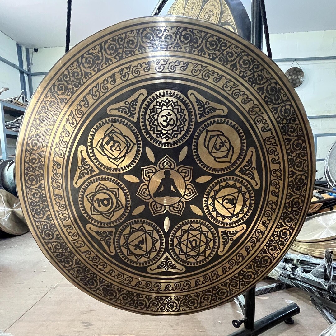 Handcrafted Tibetan Gong, Buddha Gong, Chakra Symbols Gong, Meditation ...