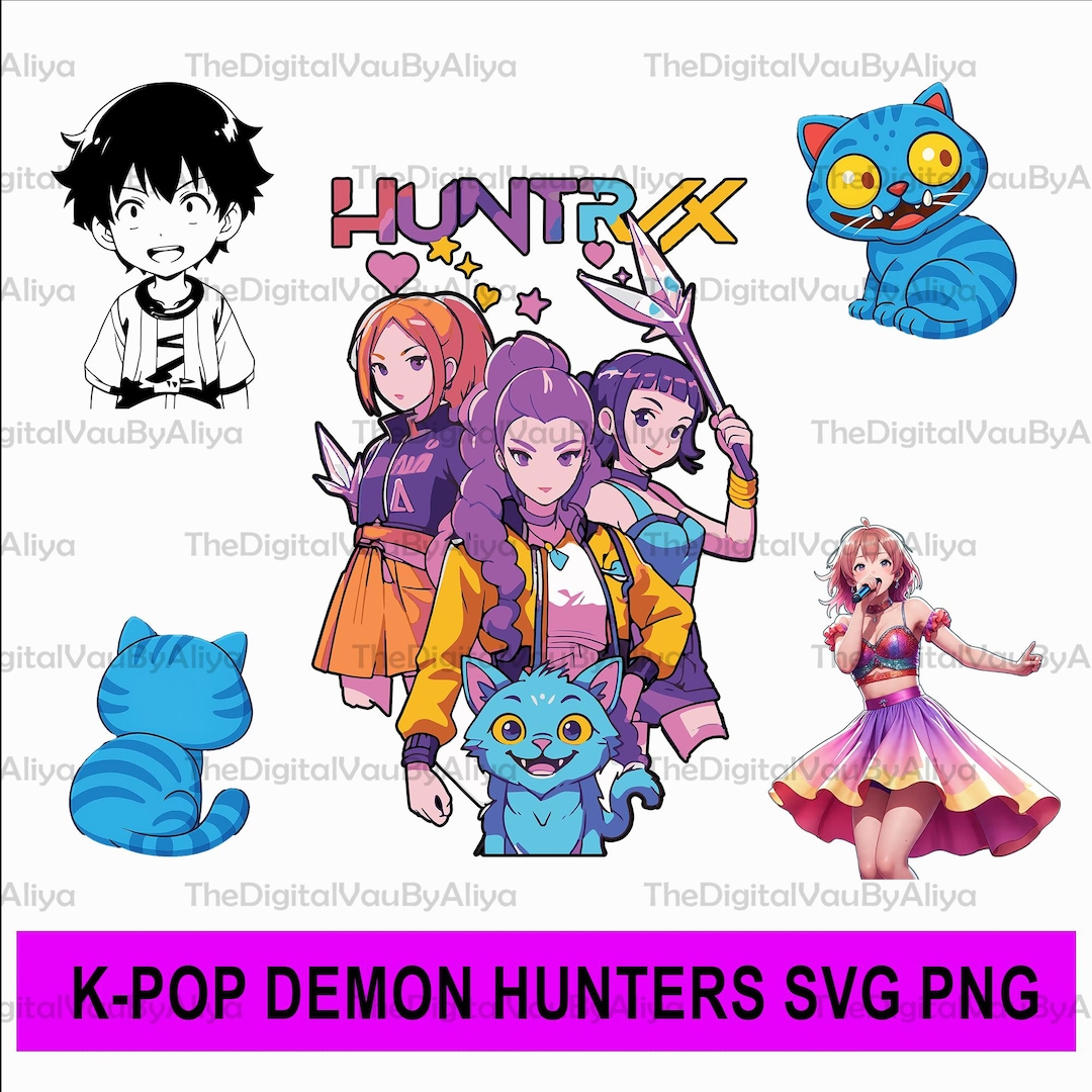 Kpop Huntrix PNG, Demon Hunters PNG, Boy Band Svg, Derpy Tiger, Huntrix ...