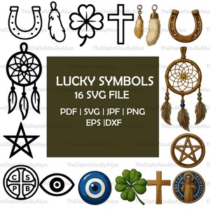Lucky SVG PNG Bundle, Lucky Symbol, Horseshoe Png, Evil Eye (digital ...