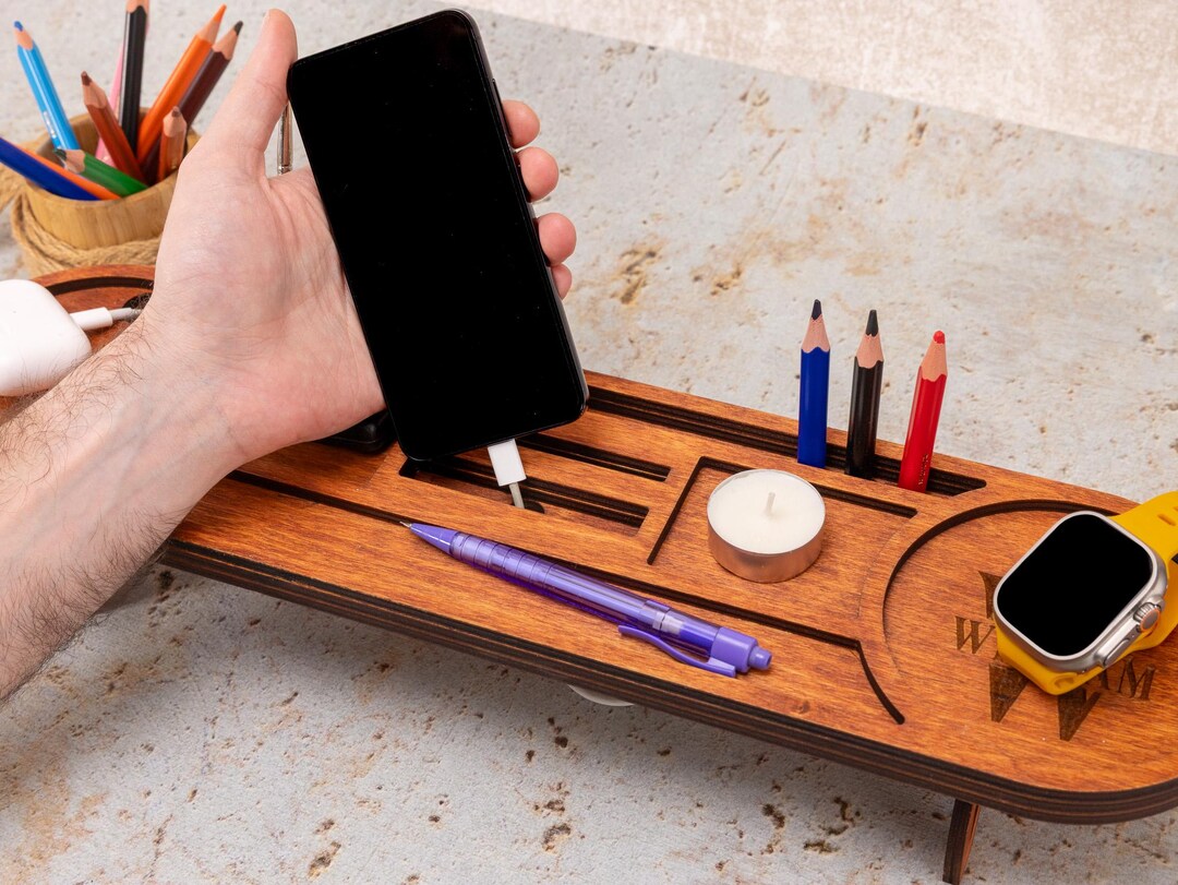Minimalist Wooden Docking Station, Personalized Charging Station, Desk ...