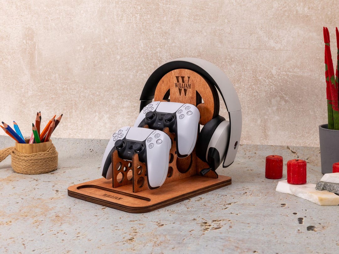 Personalized Wooden Gaming Stand for Controller and Headphones, Custom ...