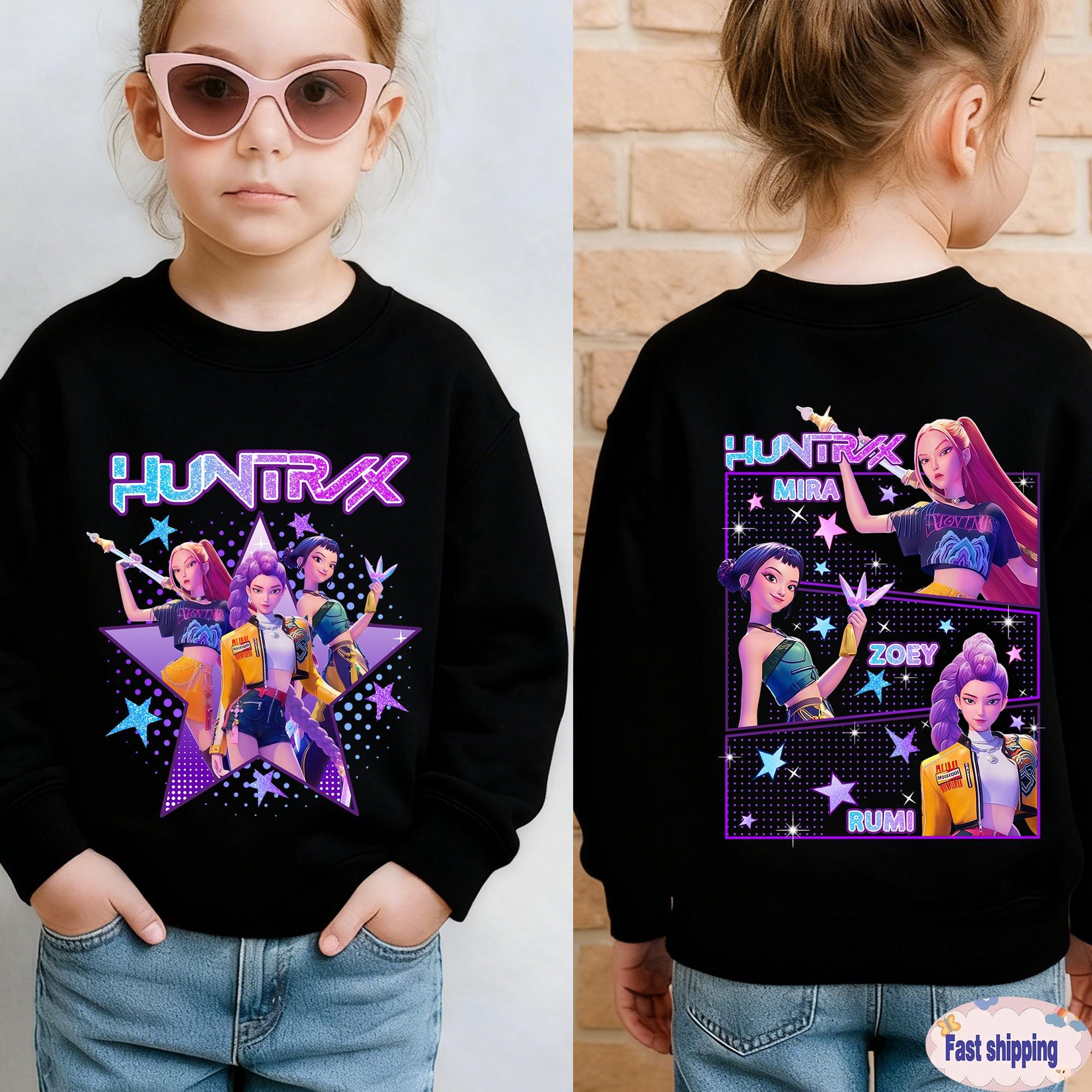 Huntrix Girl T-shirt,kpop Demon Hunter Kids Tee,zoey Rumi Mira Outfit ...