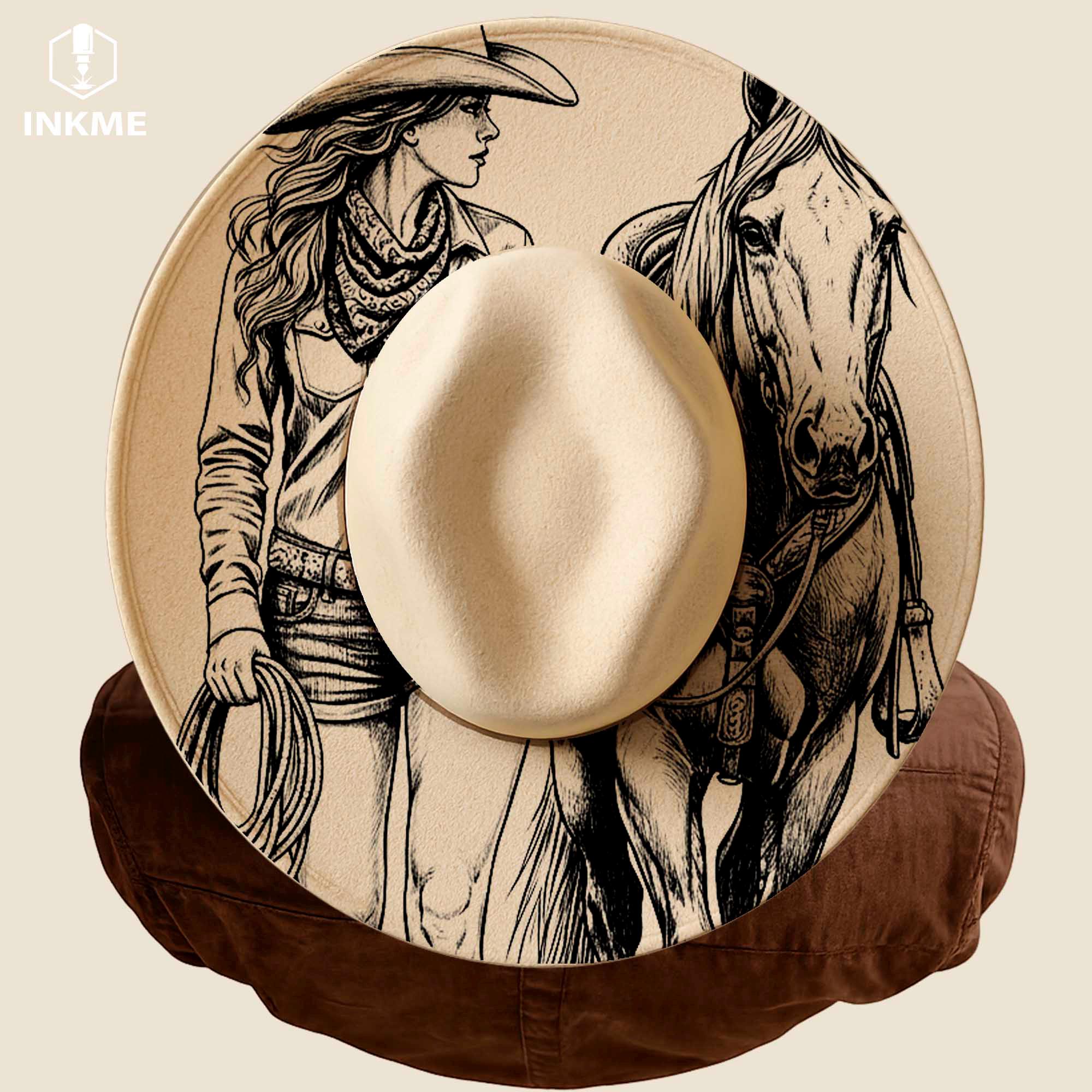 Cowgirl With Horse Laser Engraving Hat Svg, Cowboy Hat Burning Template ...