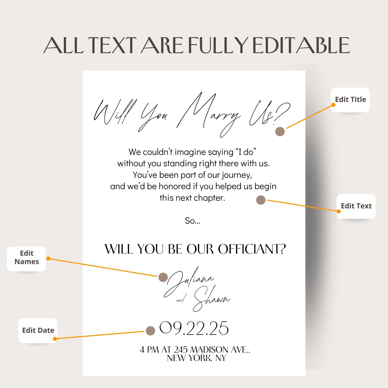 Officiant Proposal Card Template Wedding Will You Be Our Officiant ...