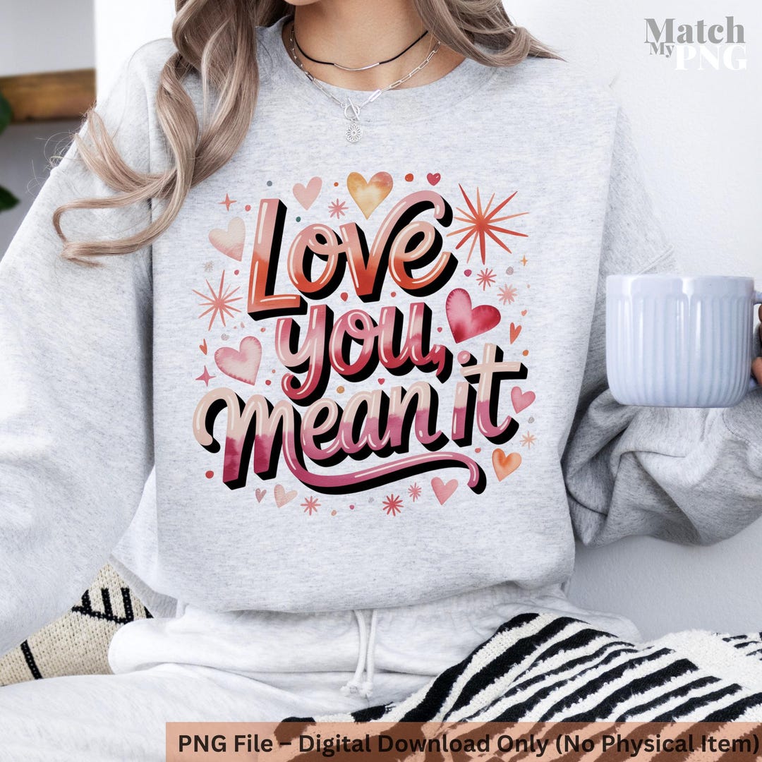 Love You Mean It Valentine Watercolor Quote, Romantic Glitter Wall Art ...