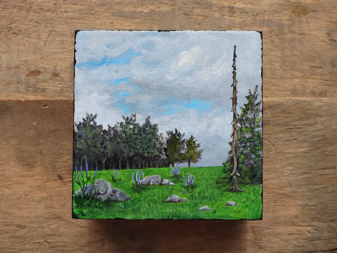 Small Spring Landscape Painting, Original 4x4 Inch Collectible ...