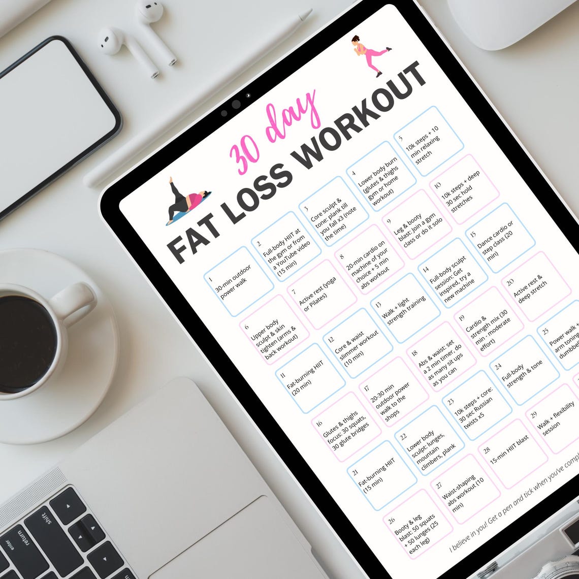 30 Day Fat Loss Workout Challenge | Printable Fitness Planner | Home ...