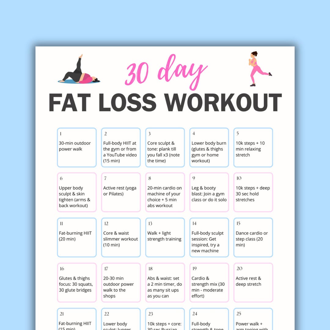 30 Day Fat Loss Workout Challenge | Printable Fitness Planner | Home ...