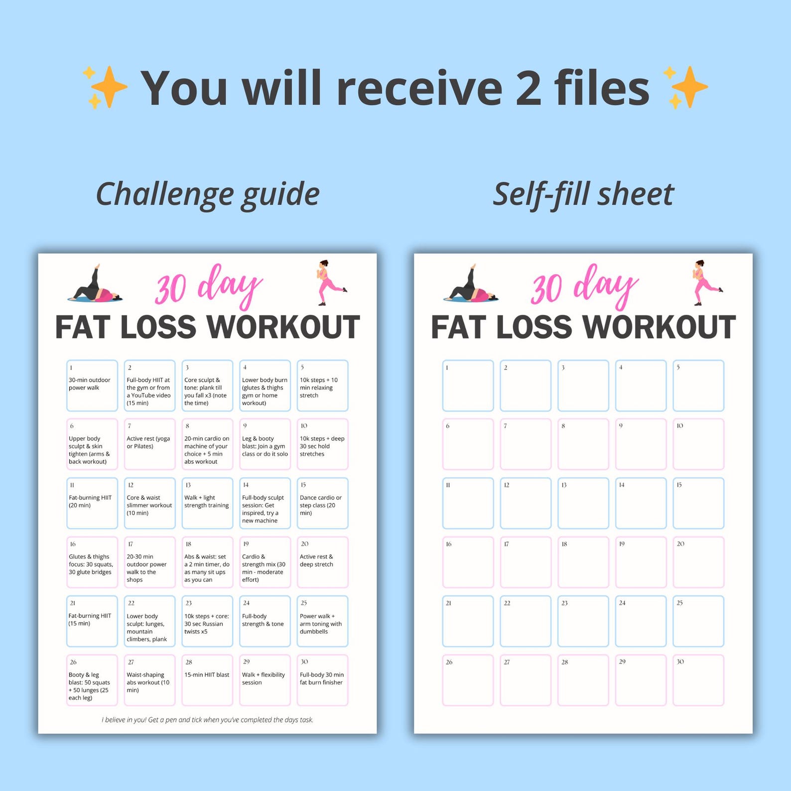 30 Day Fat Loss Workout Challenge | Printable Fitness Planner | Home ...