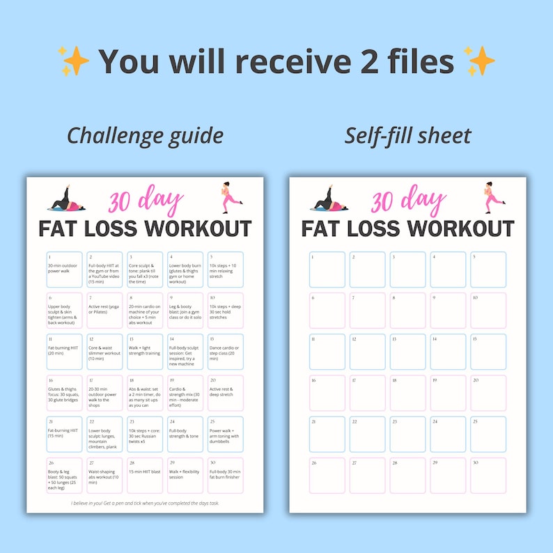 30 Day Fat Loss Workout Challenge | Printable Fitness Planner | Home ...