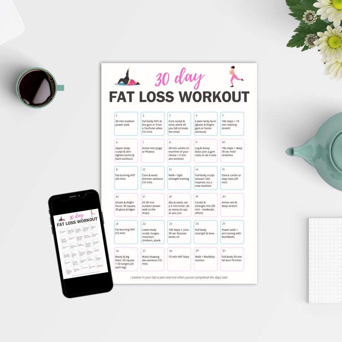 30 Day Fat Loss Workout Challenge | Printable Fitness Planner | Home ...