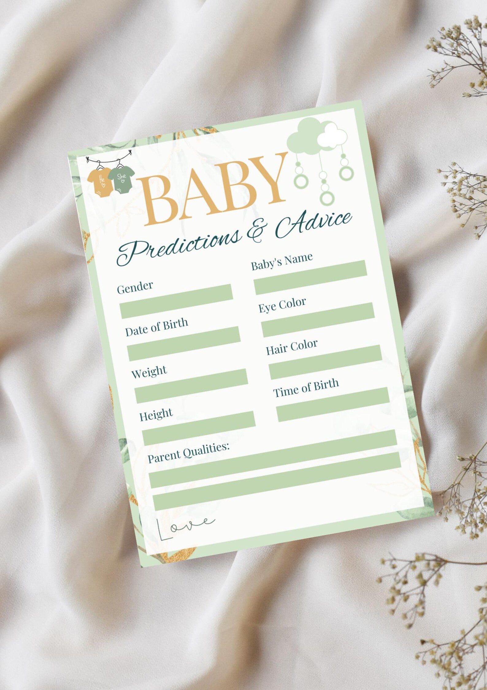 Printable Baby Prediction Cards - Baby Prediction Game Cards - Baby ...