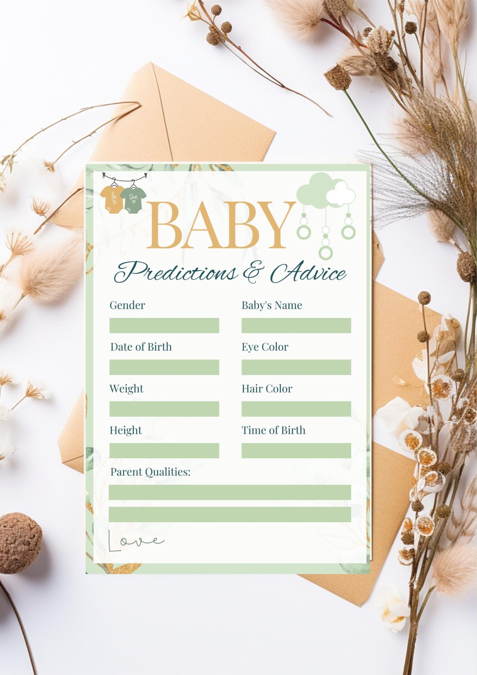 Printable Baby Prediction Cards - Baby Prediction Game Cards - Baby ...