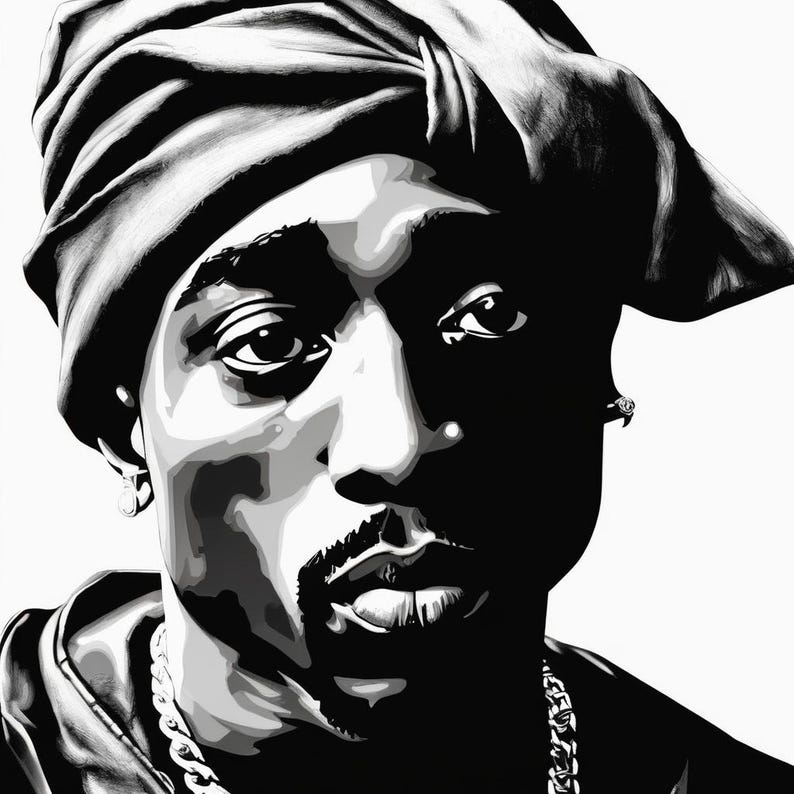 2pac Black White, Poster, Watercolor, Charcoal, 2 Pac Portrait, 2pac ...