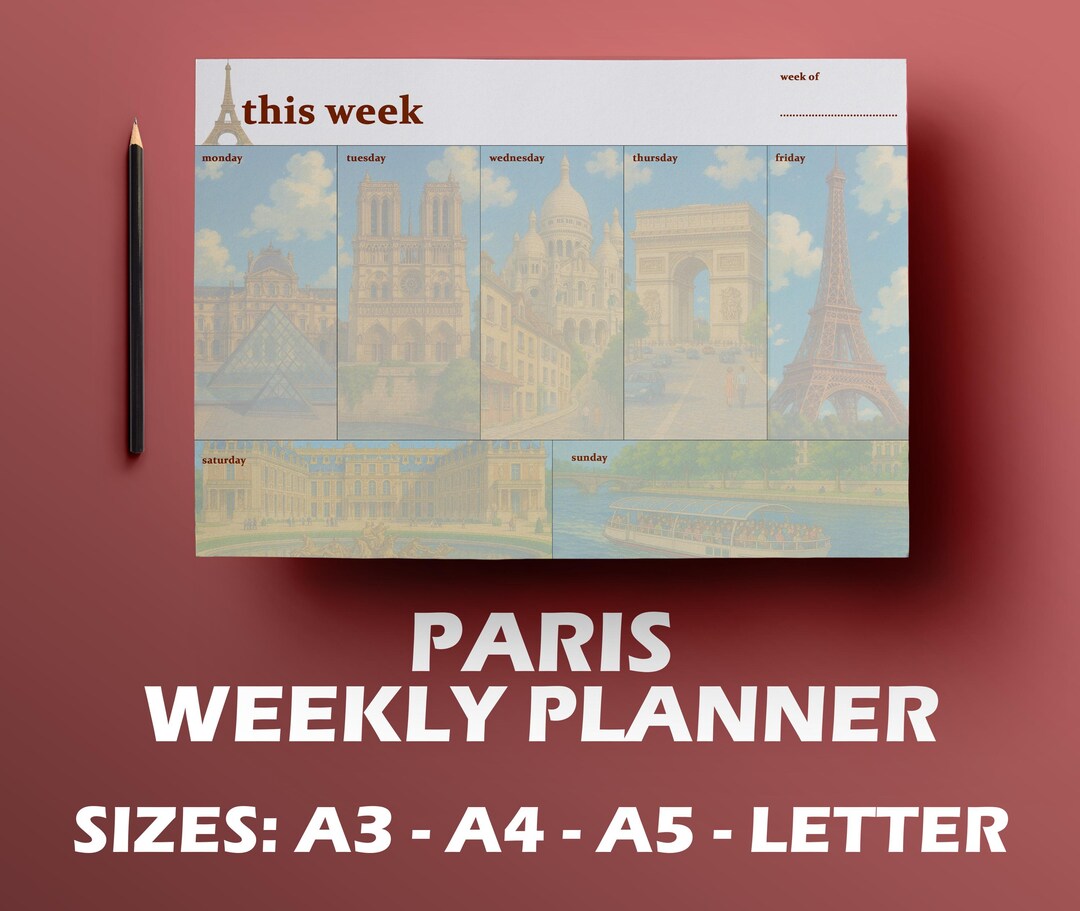 Paris Weekly Planner Printable – Minimalist Undated PDF (a3/a4/a5 ...