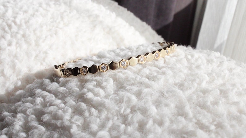 Hexagon Bangle, Honeycomb Bangle, Solid Gold Bangle, Diamond Bracelet ...