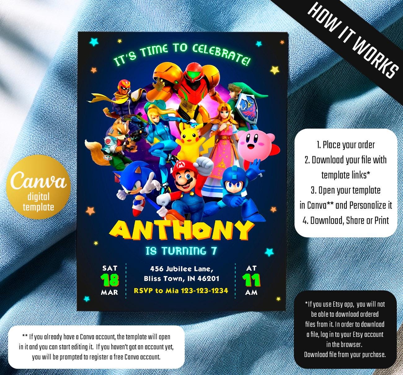 Printable Smash Bros Invitation, Fighting Birthday Invite, Editable ...