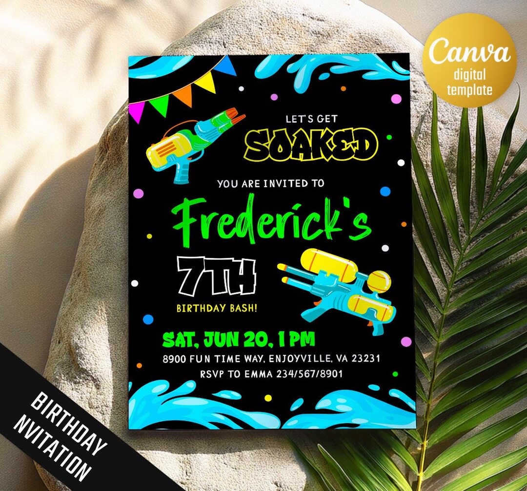 Water Gun Birthday Invitation, Backyard Splash Bash for Boys, Editable ...