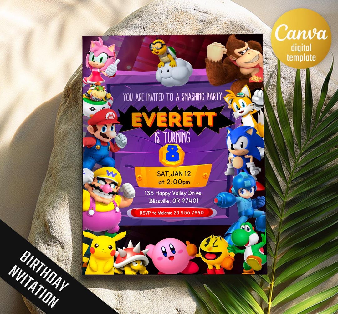 Printable Smash Bros Invitation, Fighting Birthday Invite, Editable ...