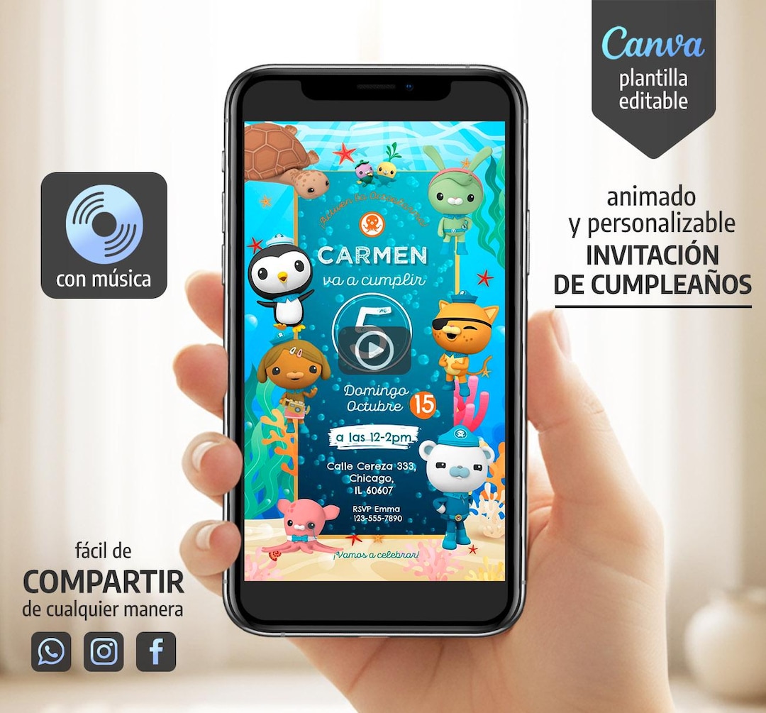 Animated Octonauts Birthday Video Invite, Editable Digital Phone ...