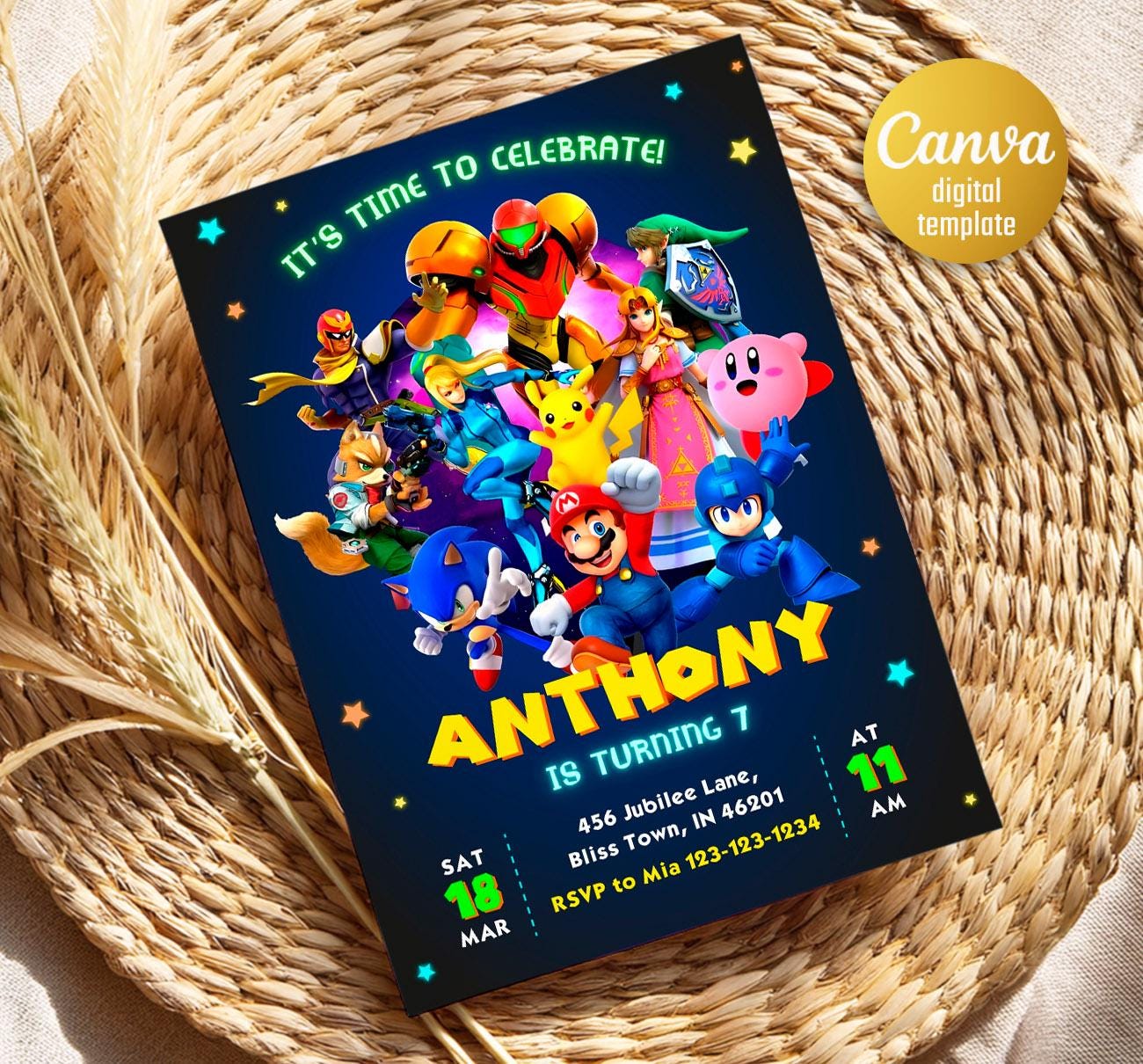 Printable Smash Bros Invitation, Fighting Birthday Invite, Editable ...