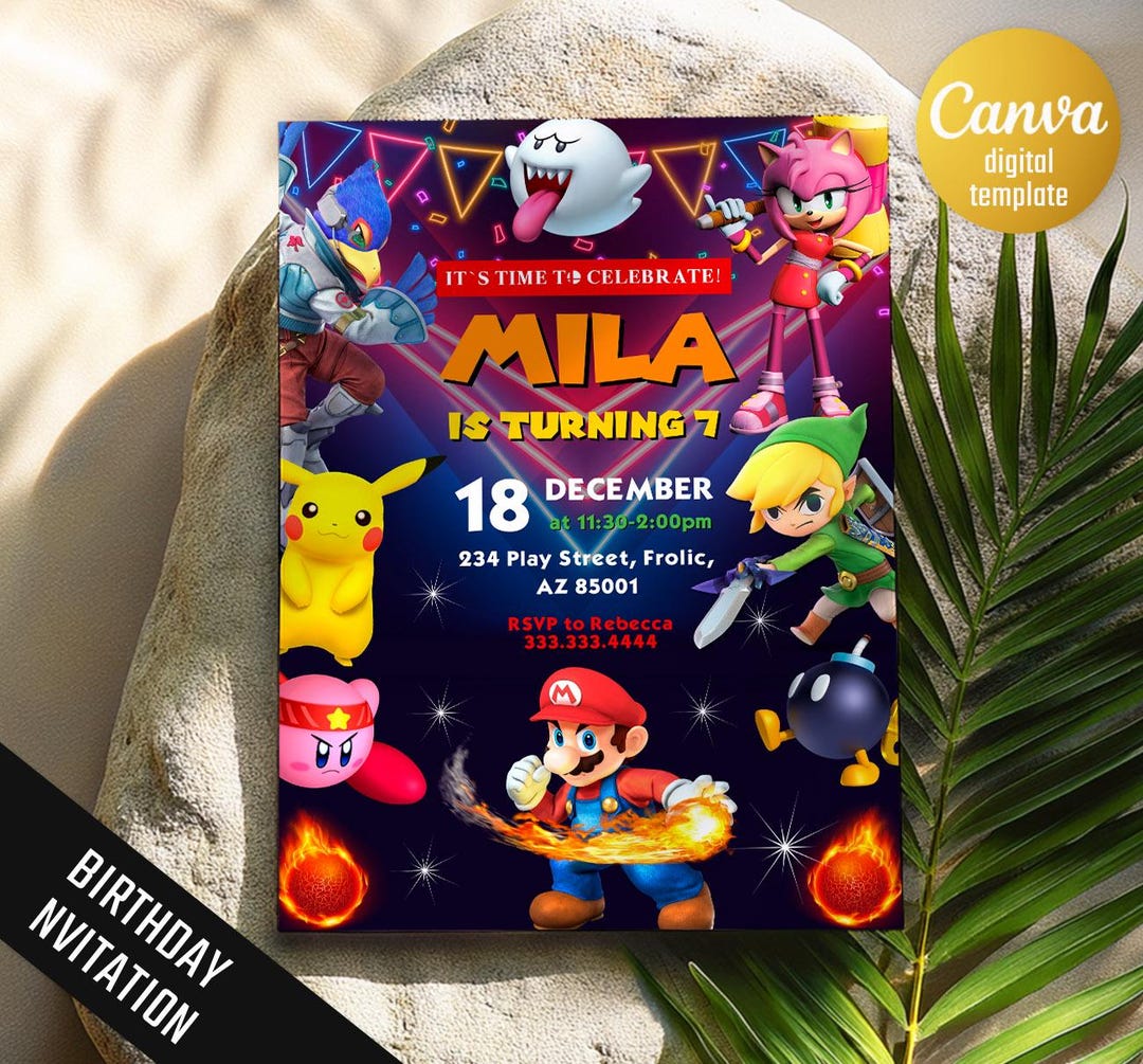 Printable Smash Bros Invitation, Fighting Birthday Invite, Editable ...