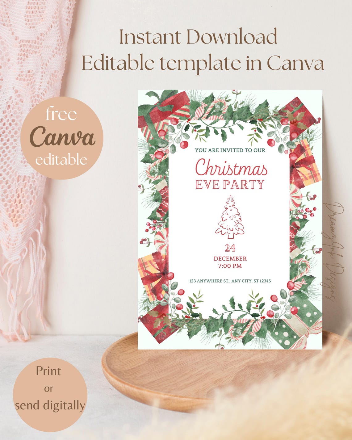 Editable Christmas Eve Invitation Template | Holiday Party Printable ...