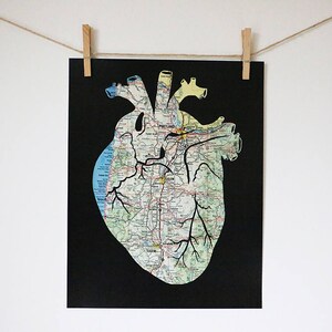 Oregon Heart Map Art Print, 11x14 Poster, Anatomical Heart Wall Art ...