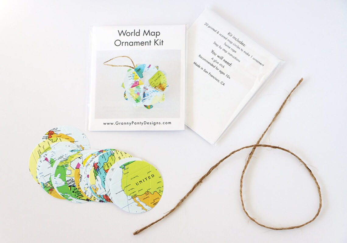 DIY World Map Ornament Kit, Make Your Own Ornament From World Maps ...