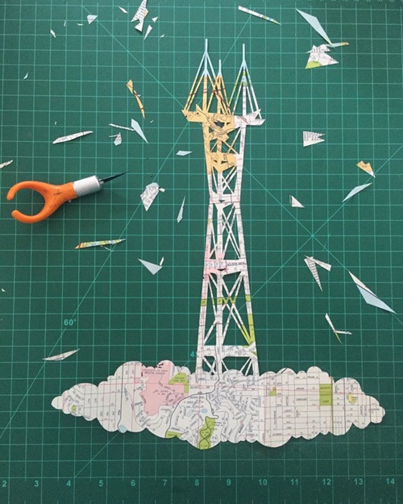 Sutro Tower Greeting Card // San Francisco Map Papercut // 5x7 - Etsy