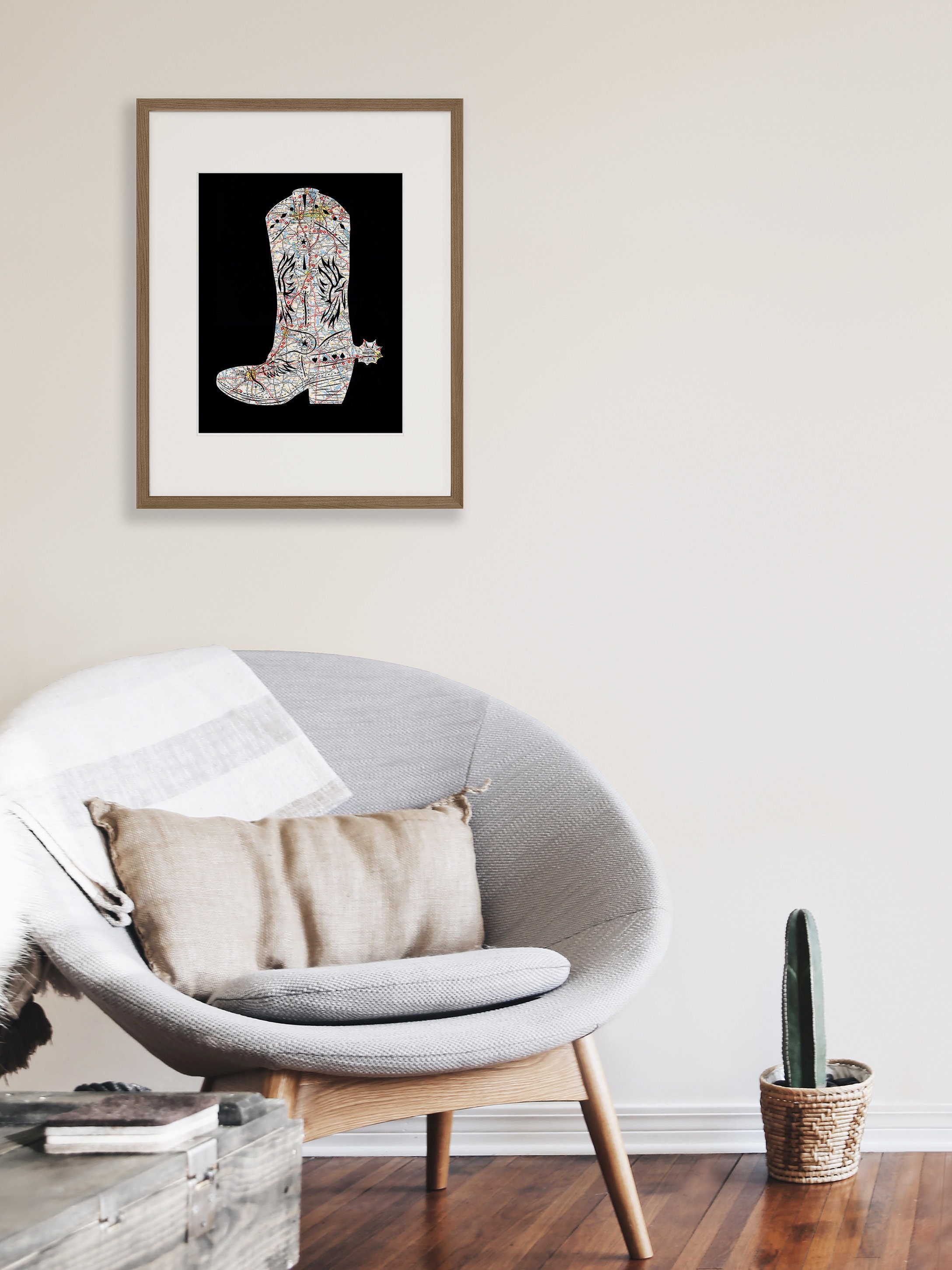 Texas Cowboy Boot Art // Map of Texas Fine Art 11x14 Print // | Etsy
