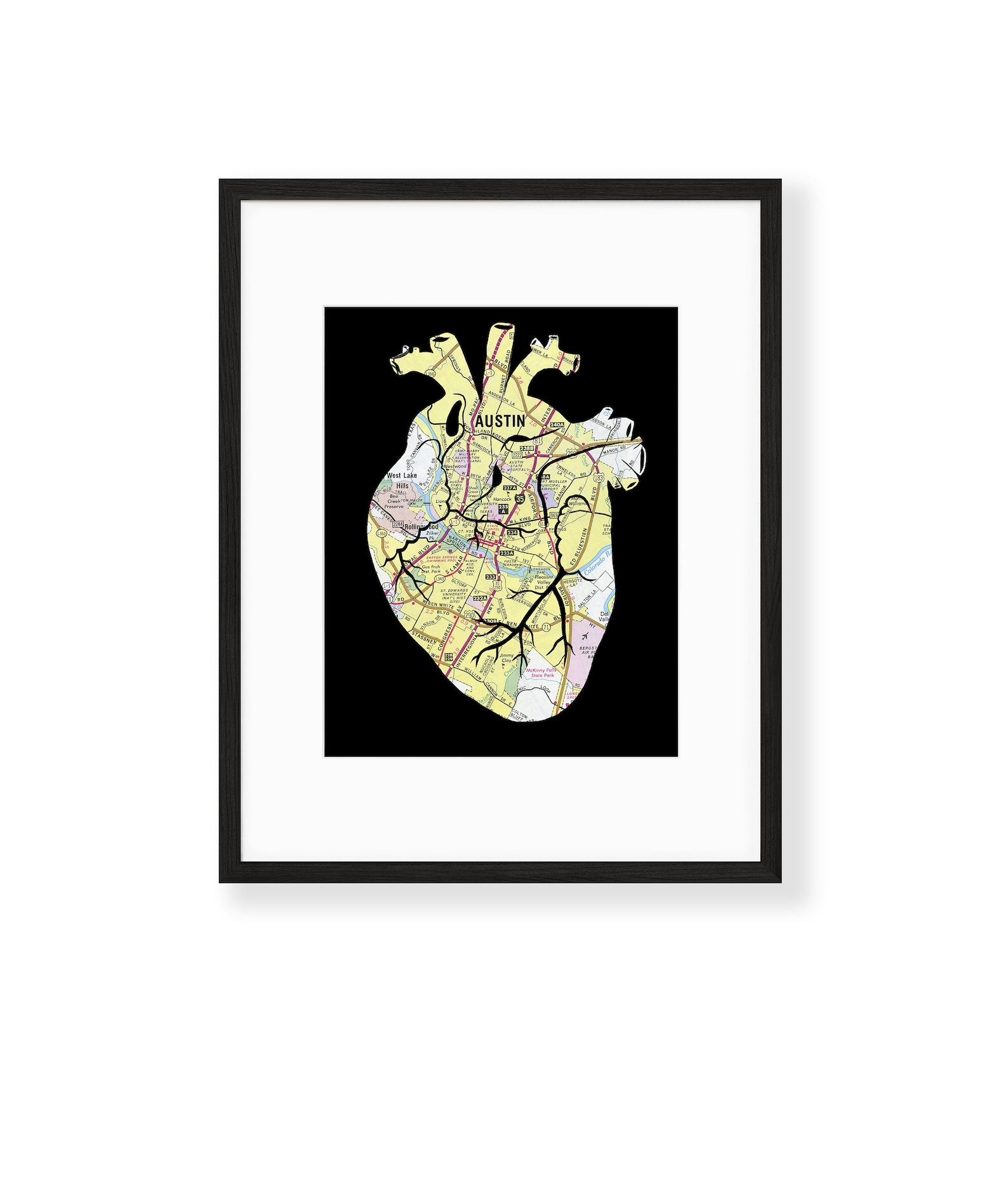 Austin Texas Heart Map Art Print // 11x14 Poster // Anatomical - Etsy