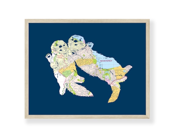 Sea Otter Map Artwork Poster // Monterey Bay California Map // | Etsy