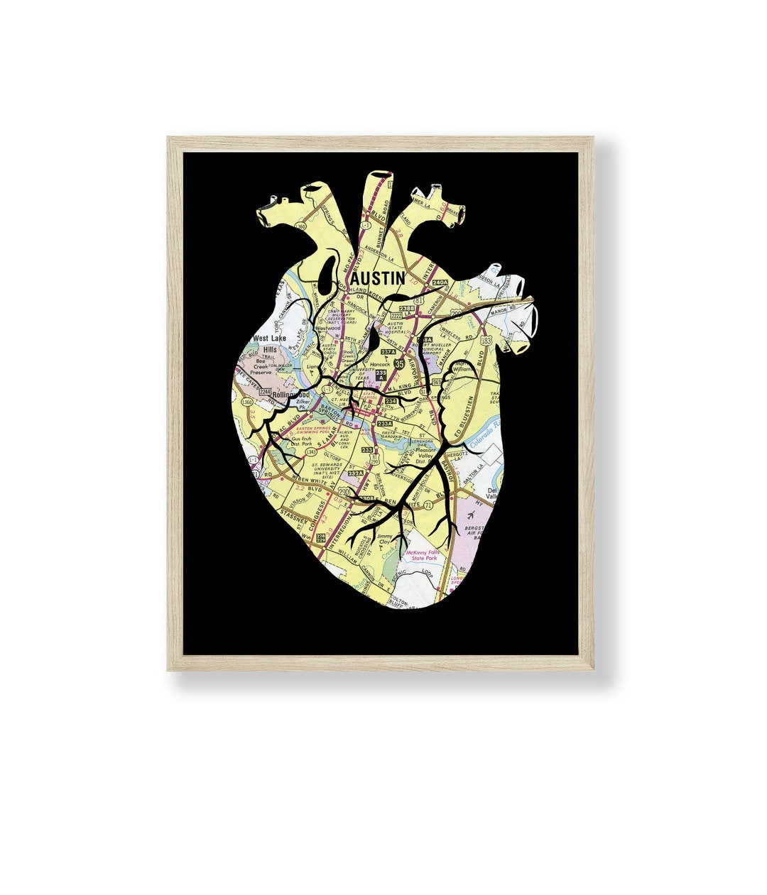 Austin Texas Heart Map Art Print // 11x14 Poster // Anatomical Heart of ...