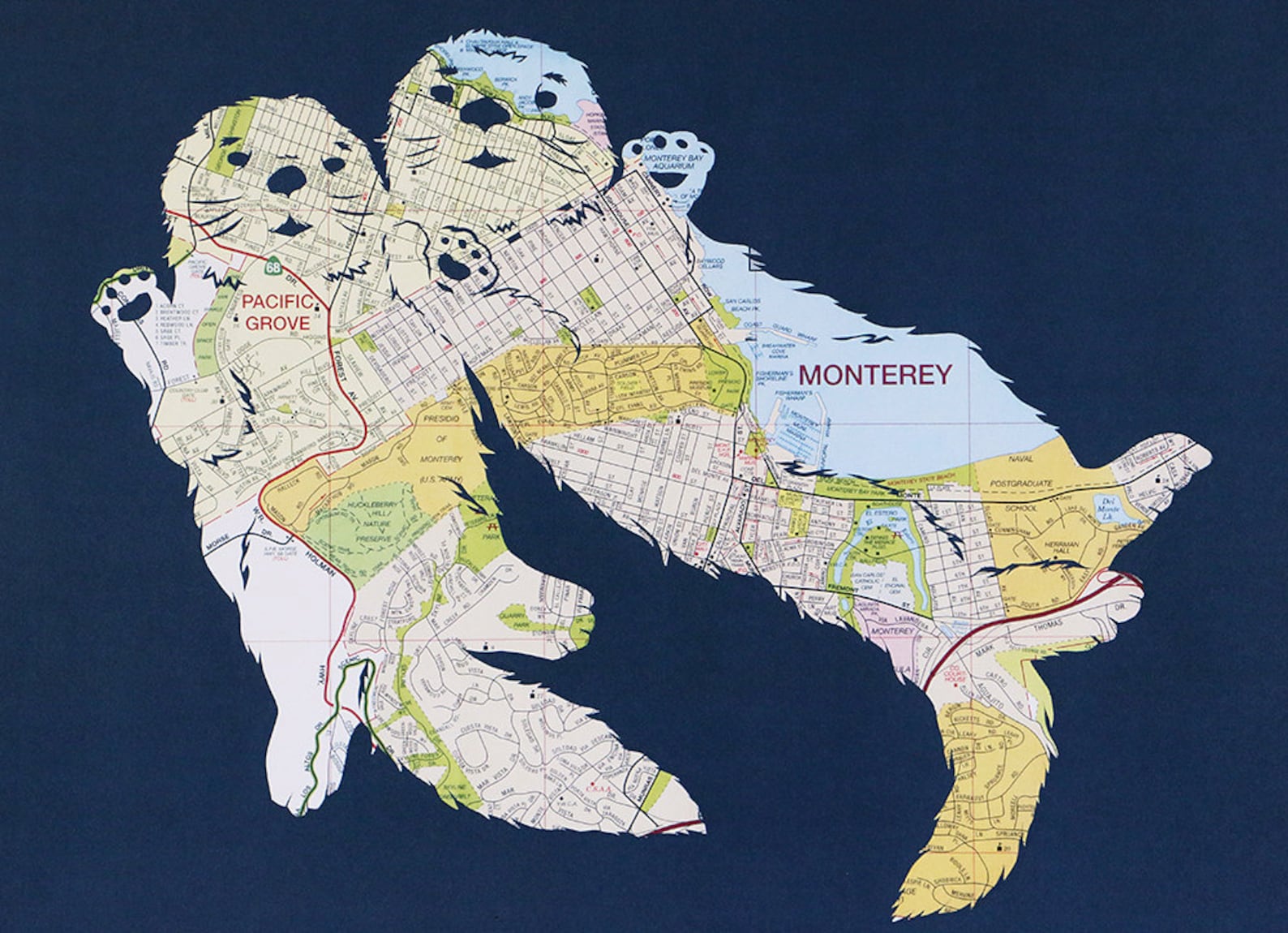 Sea Otter Map Artwork Poster // Monterey Bay California Map // | Etsy