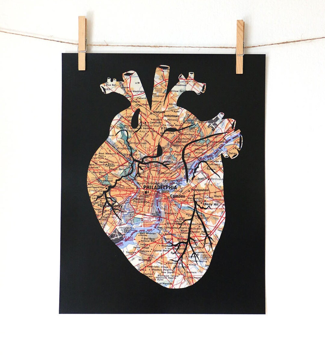 Philadelphia Anatomical Heart Map Art Print, Open Heart Surgery, Custom ...
