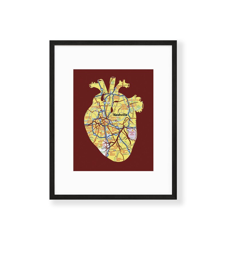 Nashville Tennessee Heart Map Art Print // Anatomical Heart of - Etsy