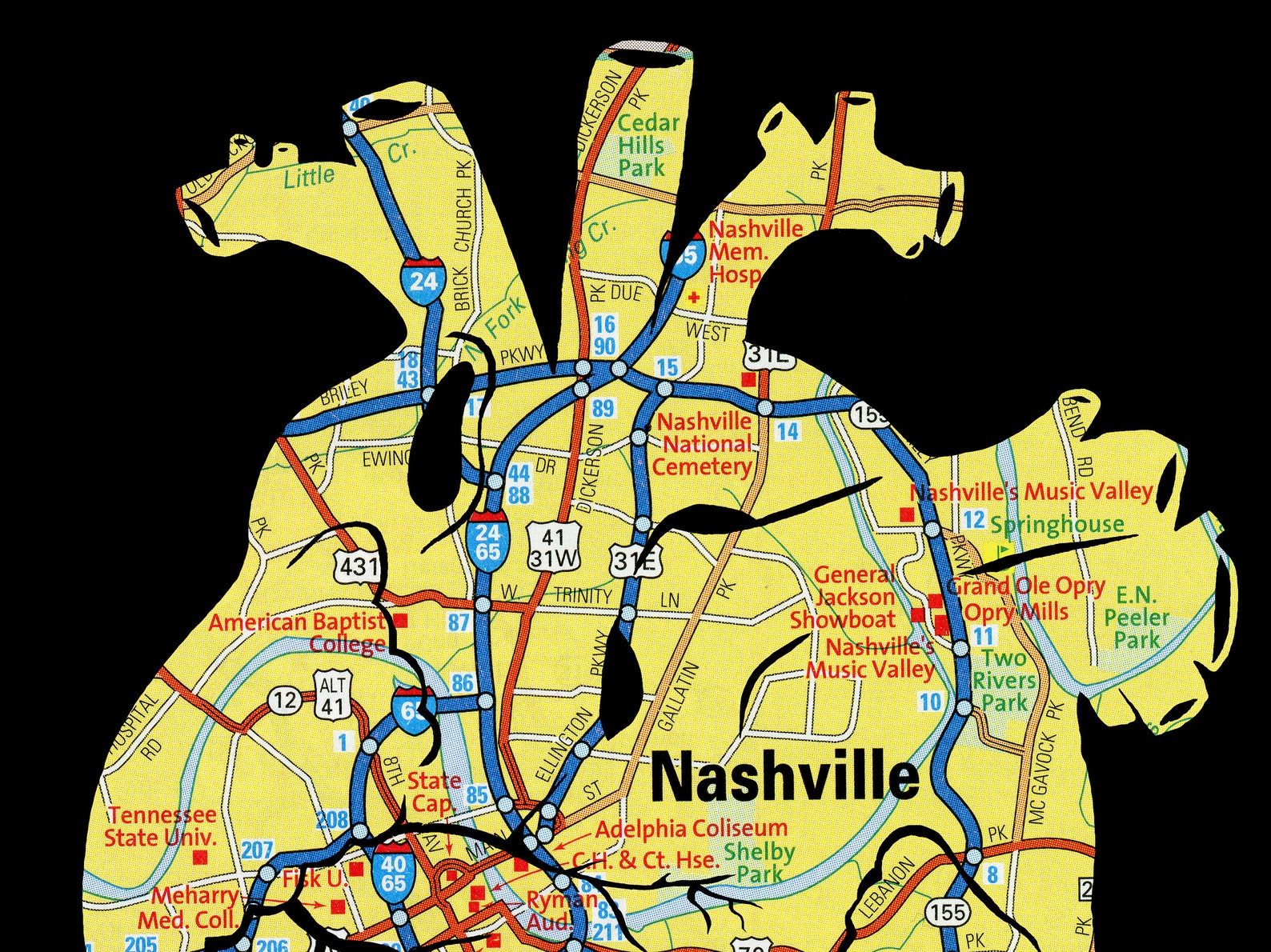 Nashville Tennessee Heart Map Art Print // Anatomical Heart of - Etsy