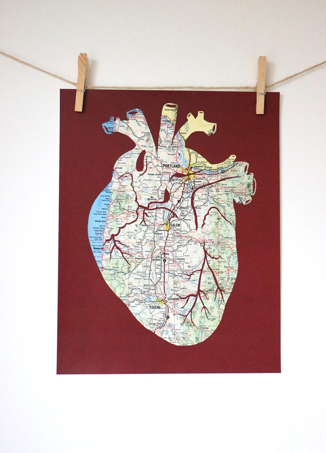 Oregon Heart Map Art Print // 11x14 Poster // Anatomical Heart | Etsy