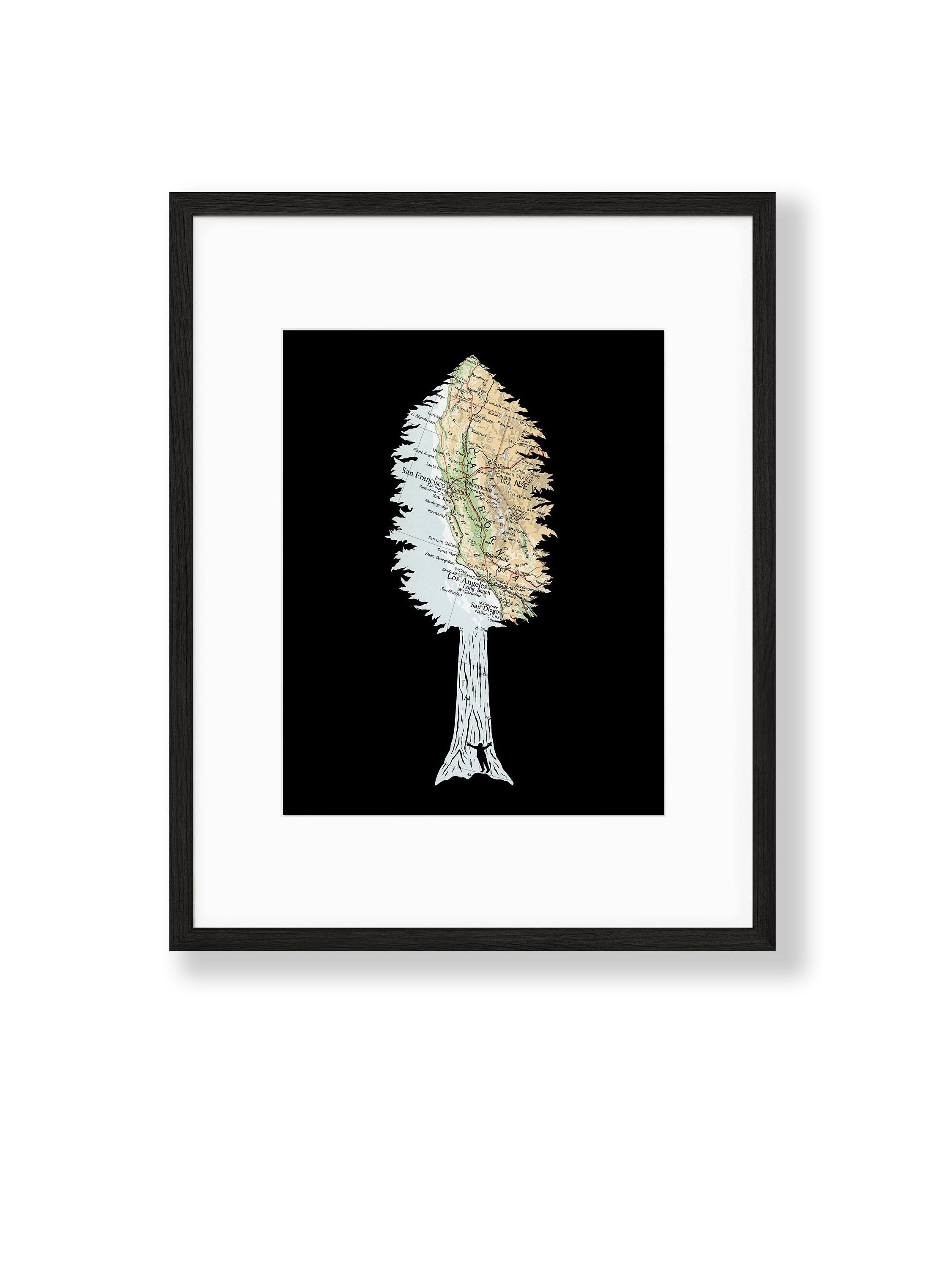 Map of California Redwood Tree Art Print // State of | Etsy