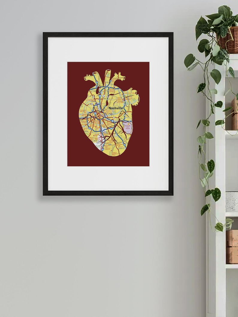 Nashville Tennessee Heart Map Art Print // Anatomical Heart of - Etsy