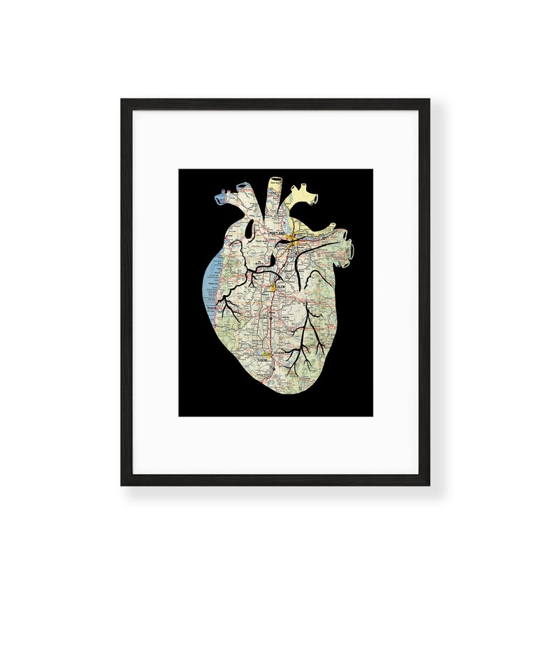 Oregon Heart Map Art Print // 11x14 Poster // Anatomical Heart | Etsy