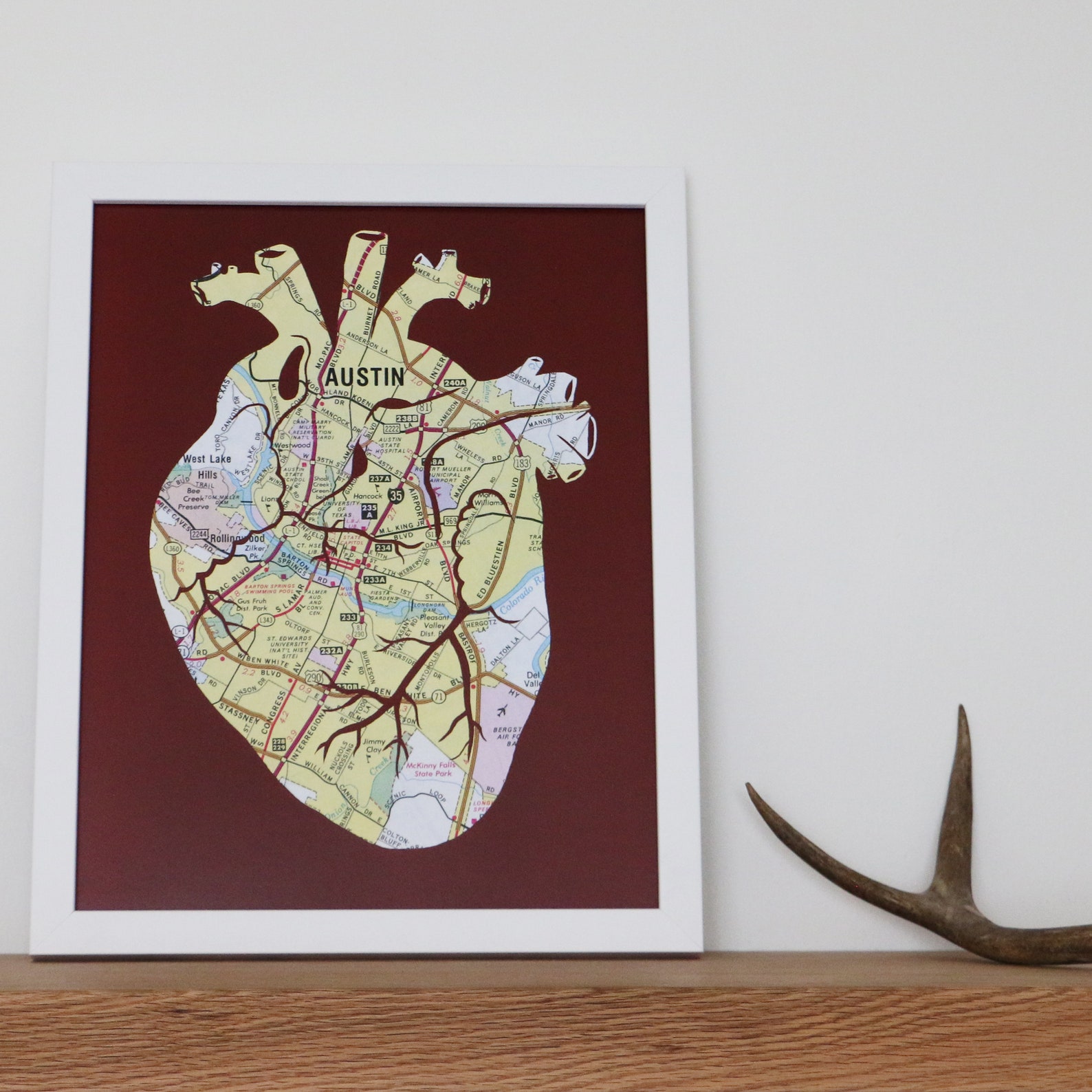 Austin Texas Heart Map Art Print // 11x14 Poster // Anatomical - Etsy
