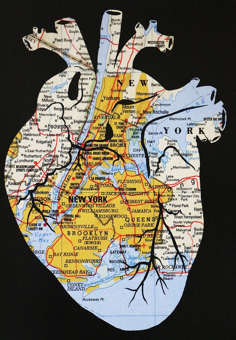 New York City Heart Map Art Print, Anatomical Heart of NYC, ER Nurse ...