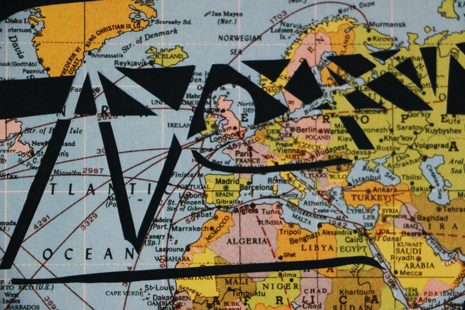 Vintage Airplane Map Art Card // World Map Cut Out Greeting Card ...