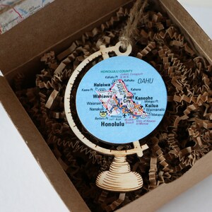 Hawaiian Islands Map Ornament, Custom Map Wood Globe Ornament, Mele ...